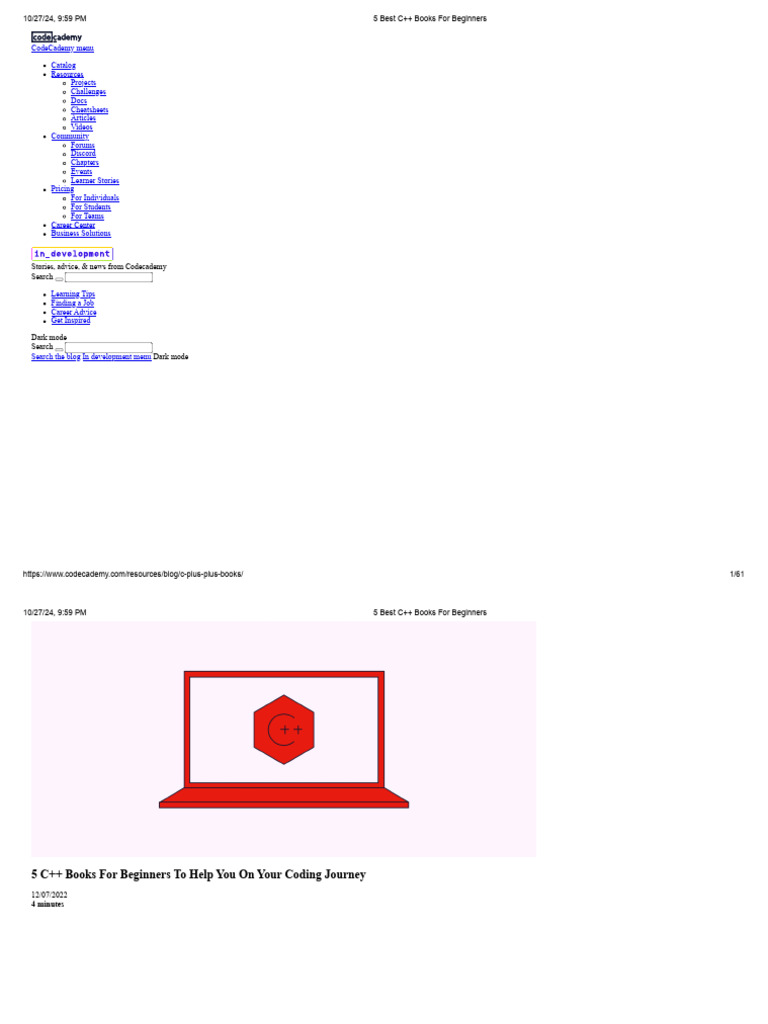 5 Best C++ Books For Beginners | PDF | Computer Programming | Software ...