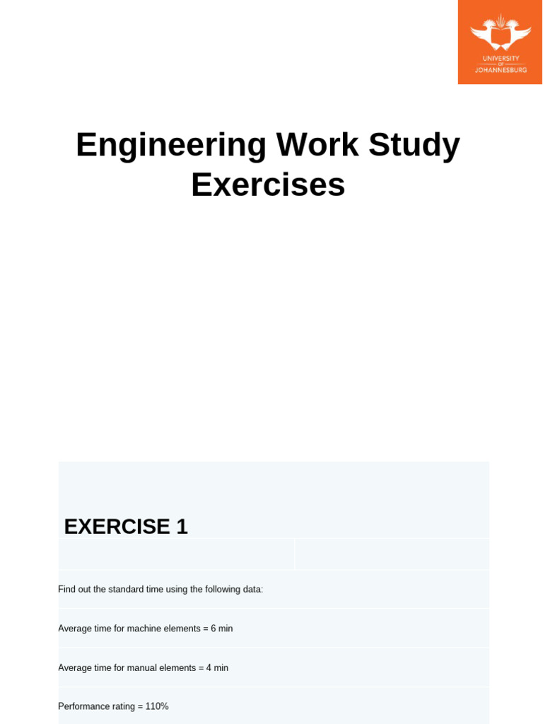 Engineering Work Study Exercises | PDF