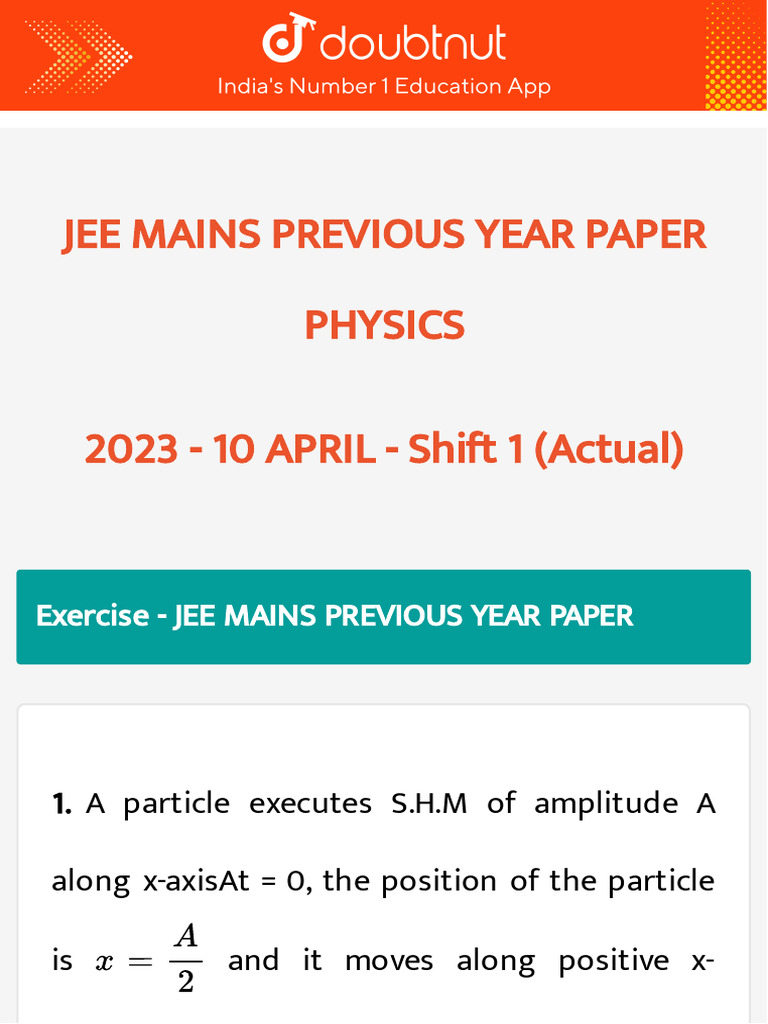 JEE Mains 2023 Physics Paper Solutions | PDF | Waves | Amplitude