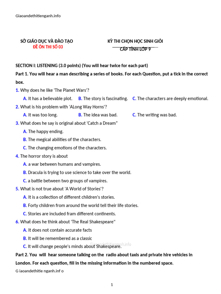 Đề Số 03-Hsg Anh 9 | PDF | Buoyancy