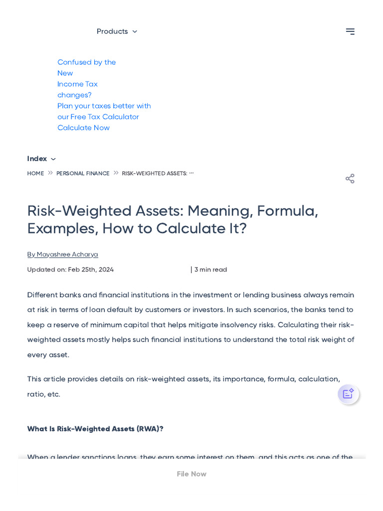 Risk-Weighted Assets - Meaning, Formula, Examples, How To Calculate It | PDF | Capital ...