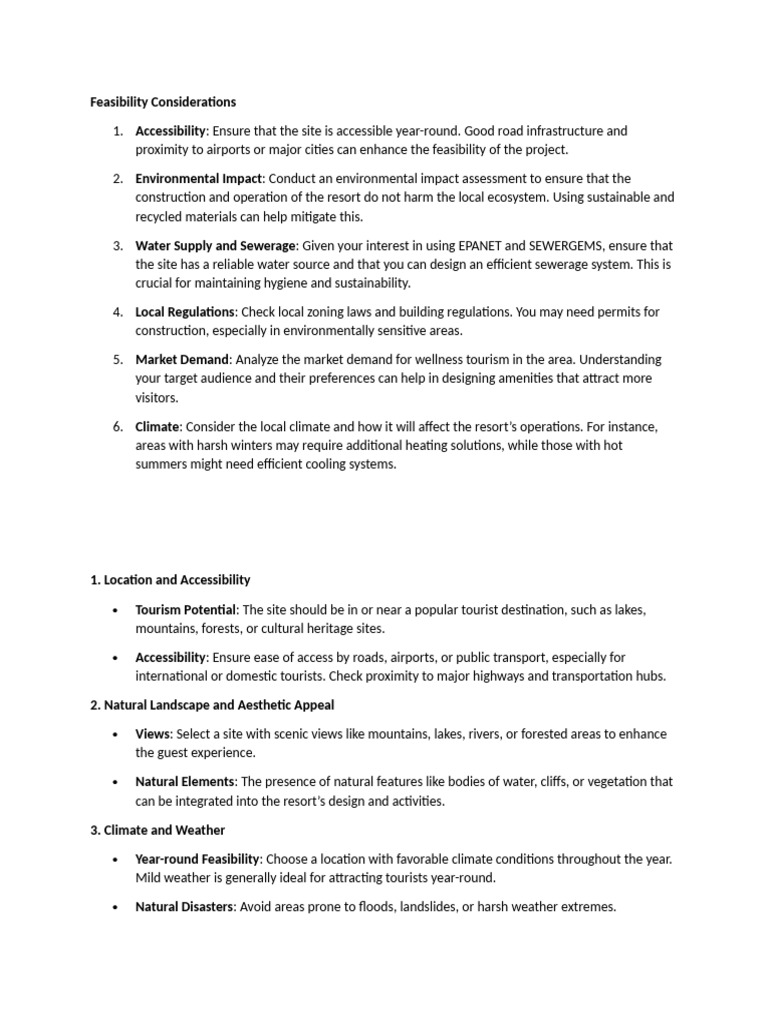 Feasibility Considerations | PDF | Infrastructure | Tourism