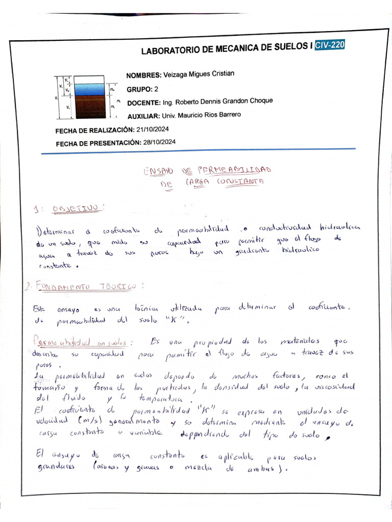 Permeabilidad de Carga Constante | PDF