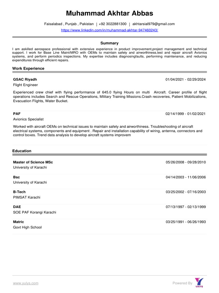 Muhammad Akhtar Abbas CV | PDF | Technology & Engineering