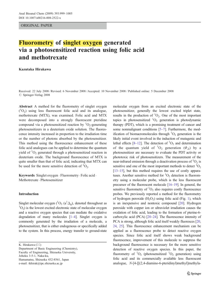 001 - Fluorometry of Singlet Oxygen Generated Via A Photosensitized ...