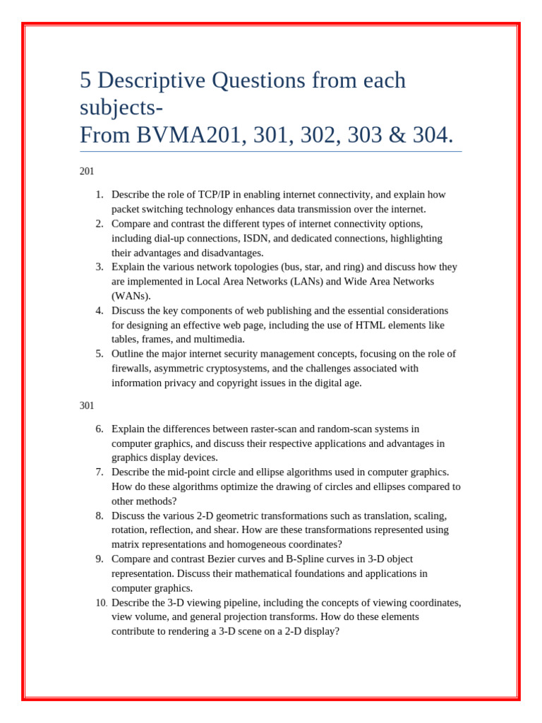 Descriptive - Ques - From Each Unit | PDF | Image Editing | Graphics