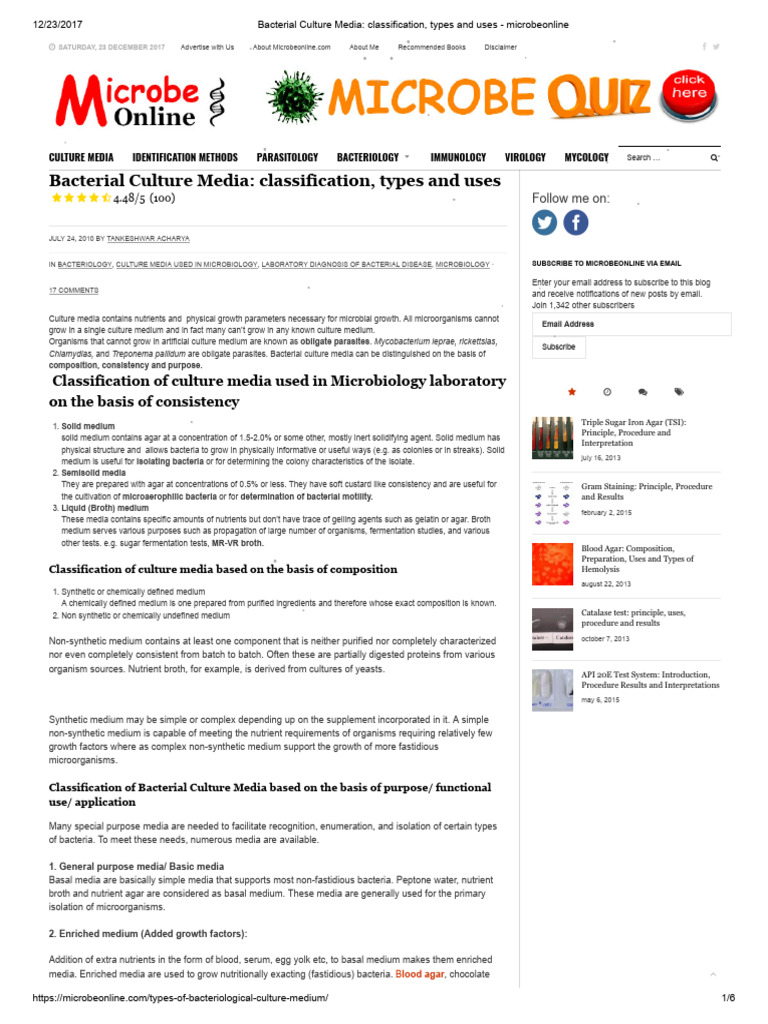 Bacterial Culture Media - Classification, Types and Uses ...