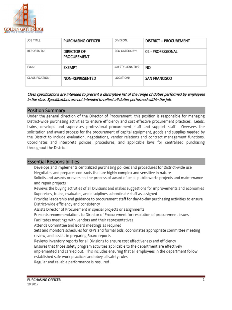 Purchasing Officer Job Description | PDF | Procurement | Inventory