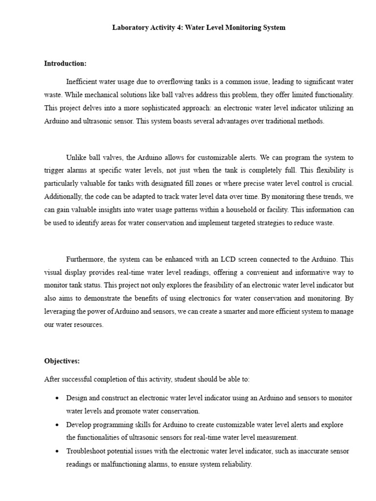 Exercise 4 Water Level Monitoring System Pdf Arduino Simulation