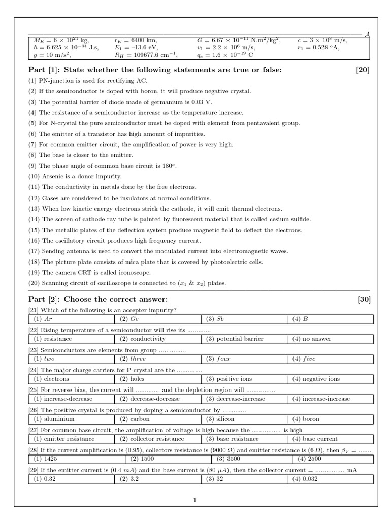 Semiconductor and Electronics Quiz | PDF | Semiconductors | Doping ...