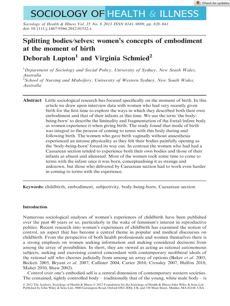 Splitting Bodies Selves Women S Concepts of Embodiment at The Moment of ...