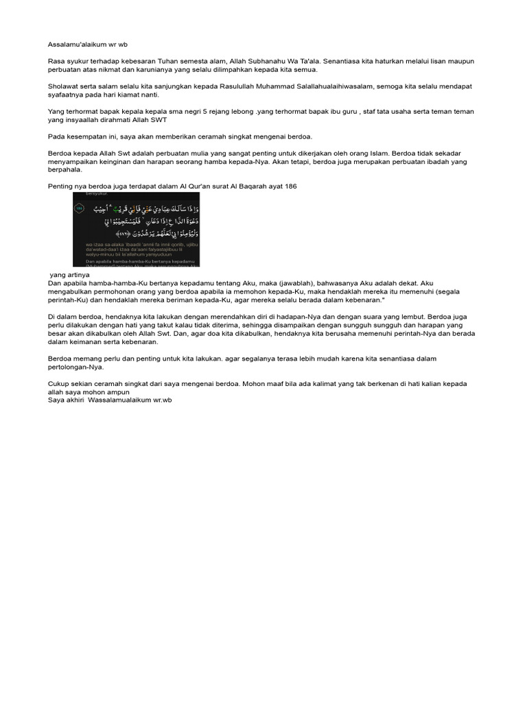 Ceramah Singkat - Berdoa | PDF