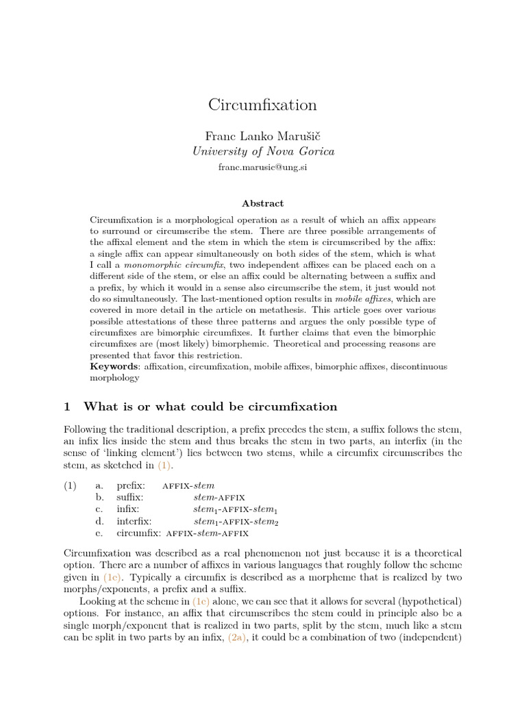 Marusic 2021 Circumfixation MorphCom | PDF | Morphology (Linguistics ...