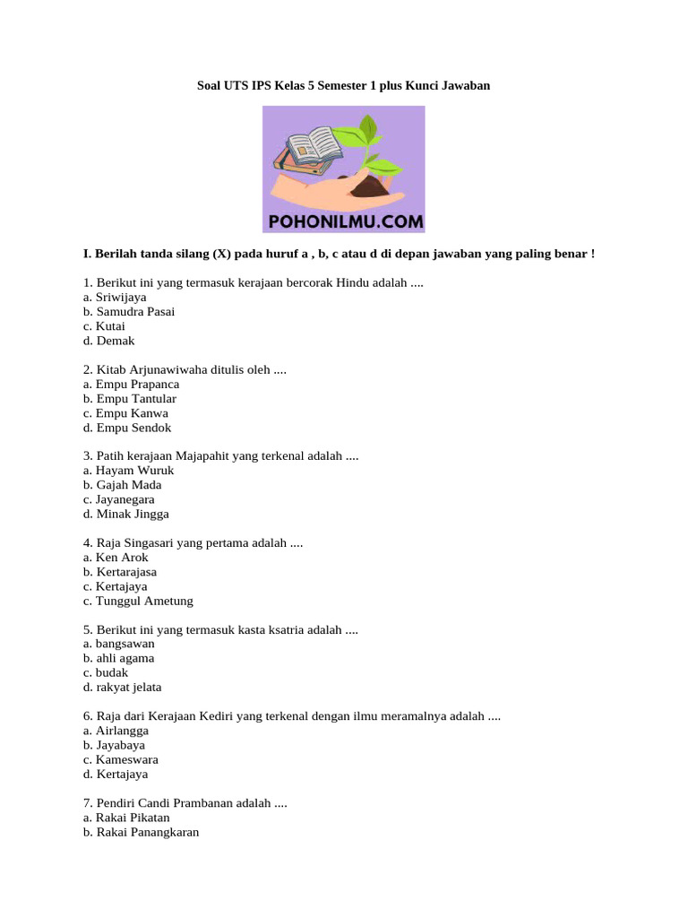Soal UTS IPS Kelas 5 Semester 1 Plus Kunci Jawaban | PDF