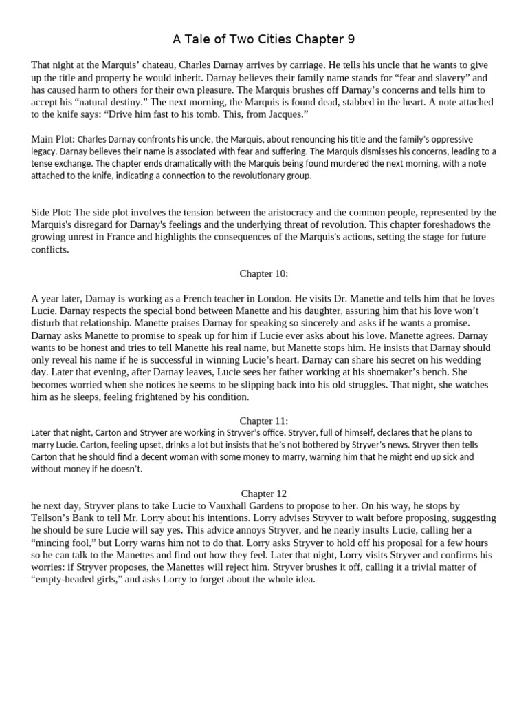 A Tale of Two Cities Chapter 9-12 | PDF | A Tale Of Two Cities