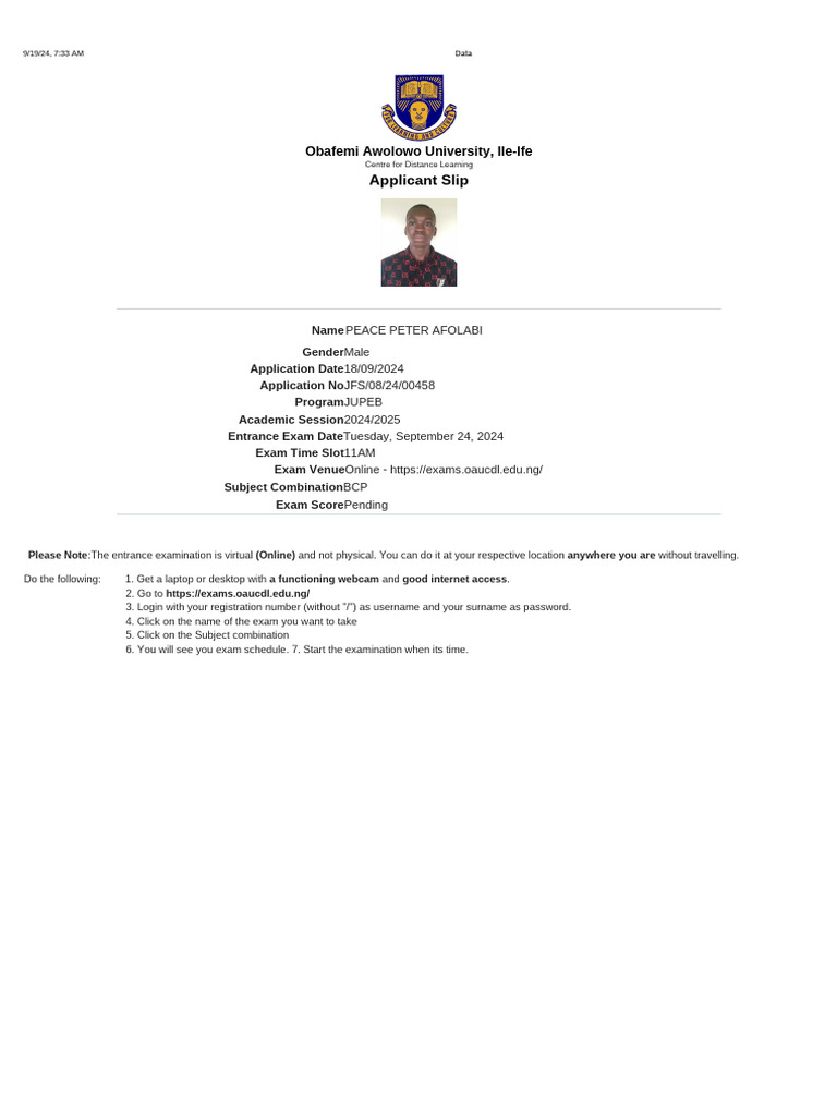 Application Slip | PDF