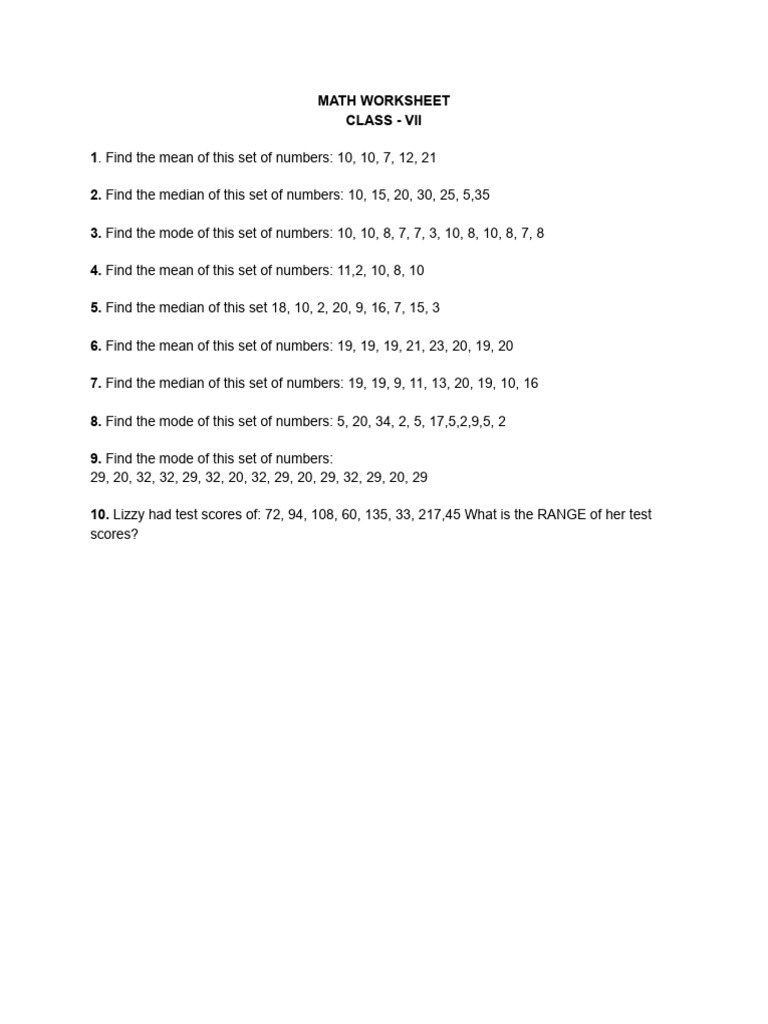 Grade 7 Math Statistics Worksheet | PDF | Computers