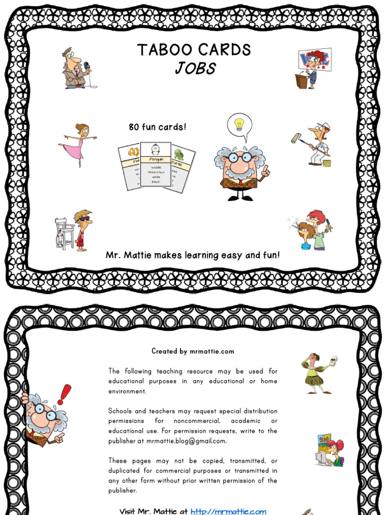 Fun Taboo Cards for Jobs Learning | PDF