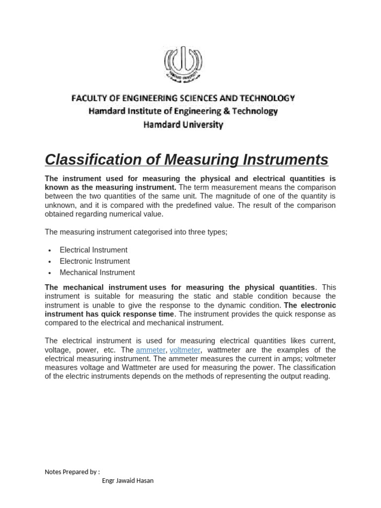 Measuring Instruments Guide | PDF | Electrical Engineering | Metrology