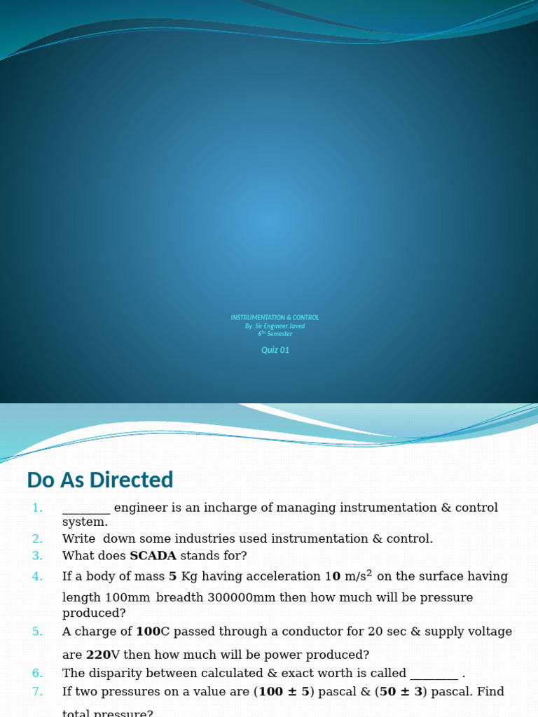Instrumentation & Control Quiz 1 | PDF | Teaching Methods & Materials ...