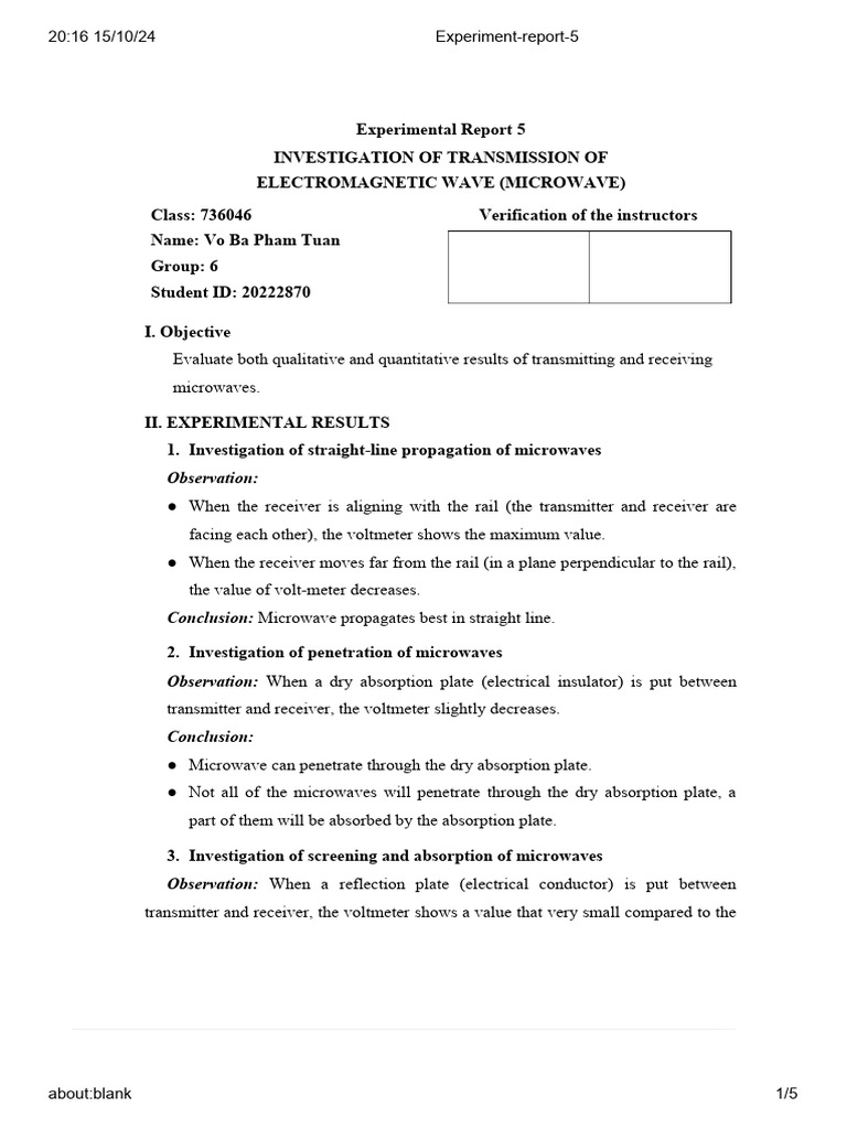 Experiment Report 5 | PDF | Antenna (Radio) | Microwave