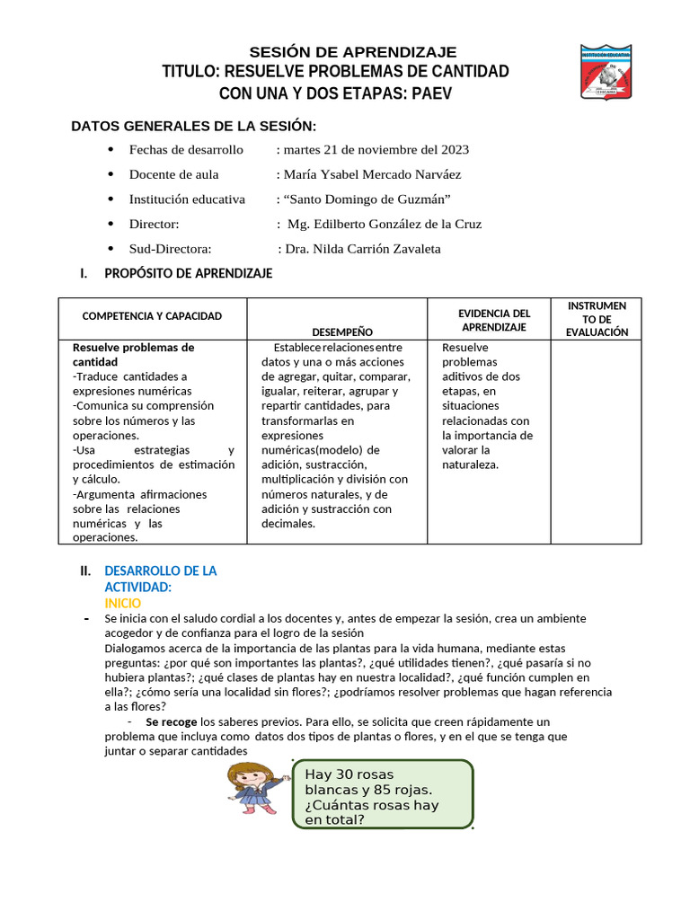 Sesión de Aprendizaje Matematica | PDF | Aprendizaje | Cognición