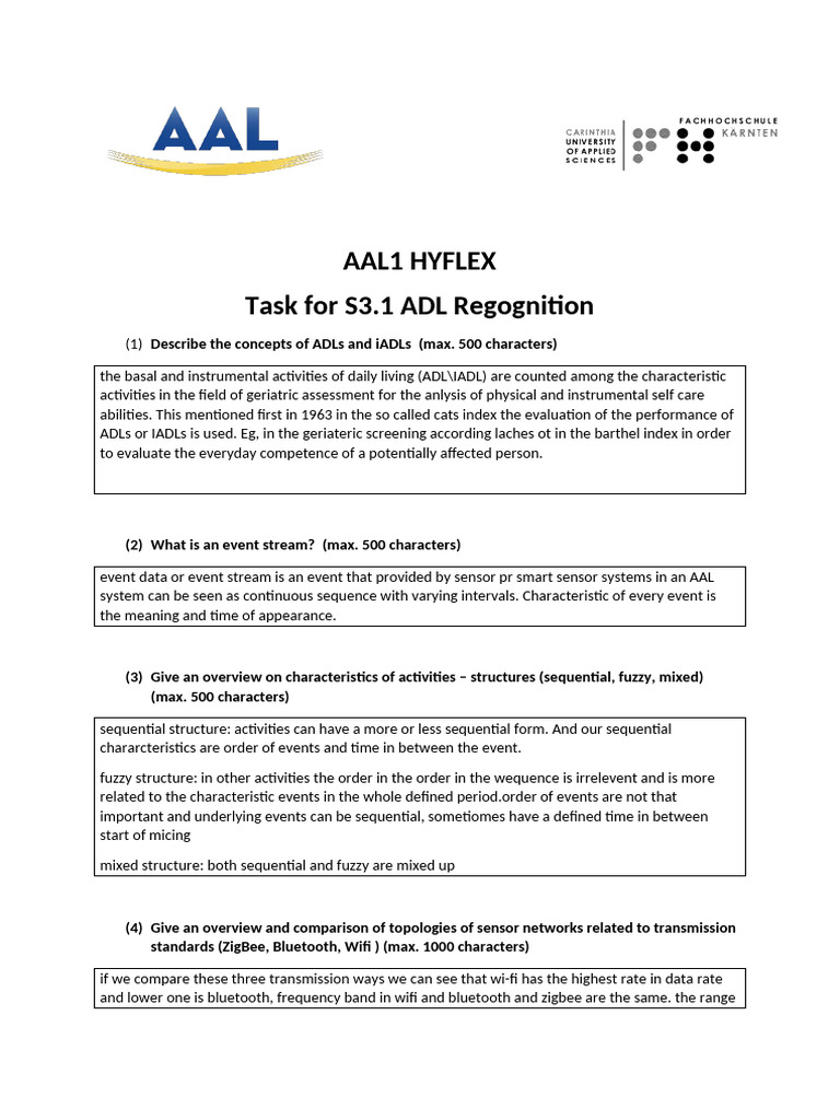 S3.1 HYFLEX - Questions - AAL1 - ADL Recognition | PDF