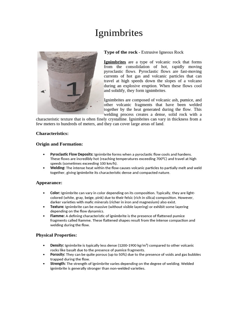 Ignimbrites: Type of The Rock | PDF | Sedimentary Rock | Rock (Geology)