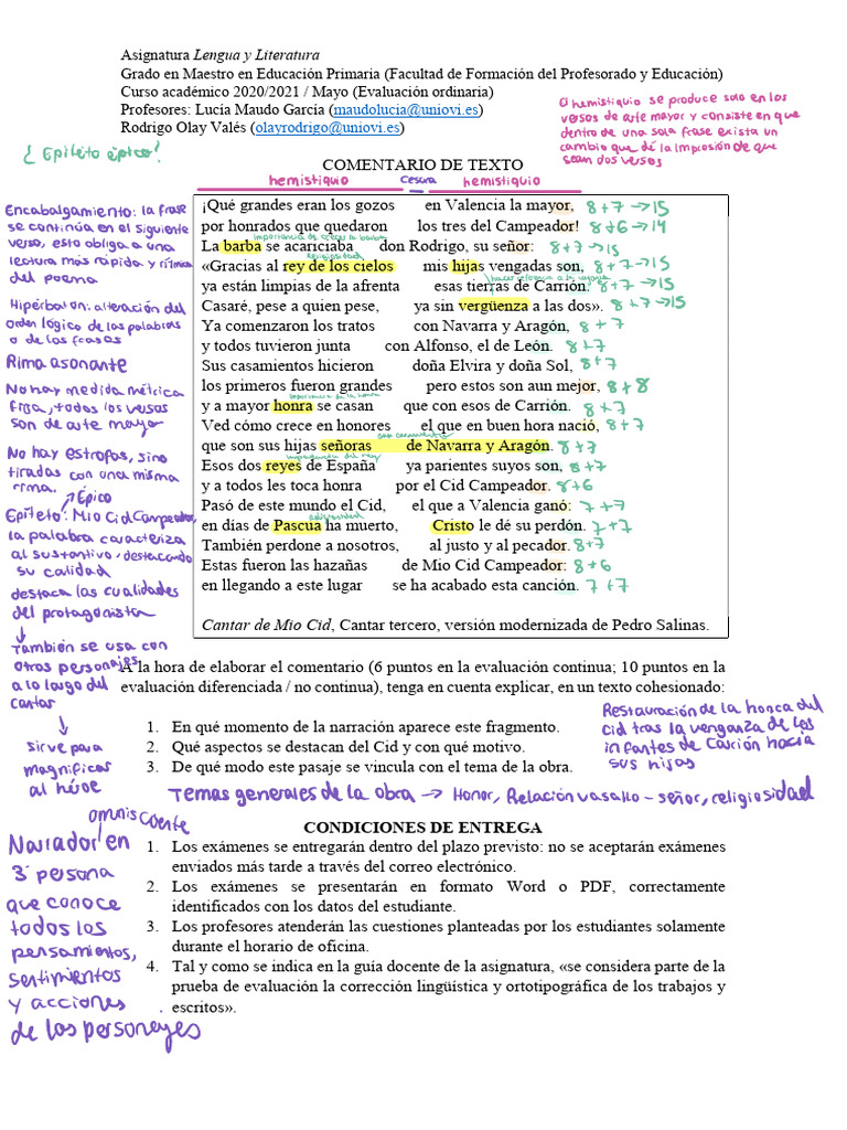Examen de Mayo - LITERATURA - Ev. Ordinaria - 2020-2021 - Maudo - Olay | PDF | Maestros | Evaluación