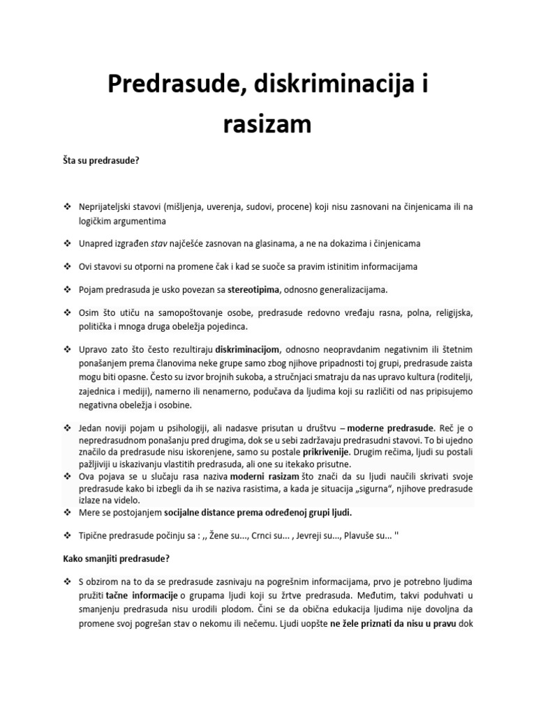 Predrasude, Diskriminacija I Rasizam | PDF