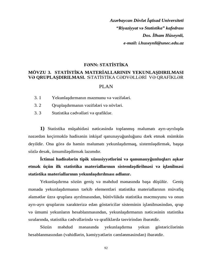 3 MÖVZU 3. QRUPLASHDIRMA, CEDVƏL VE QRAF. (1) | PDF