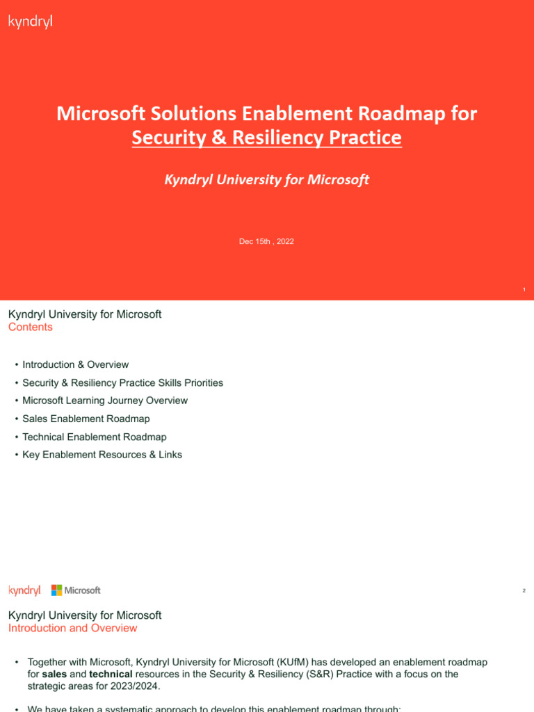 Microsoft Solutions Enablement Roadmap For Security Resiliency Practice 151222 Rev 1.1 | PDF ...