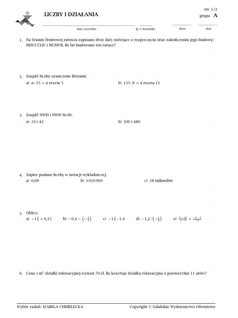 Liczby I Dzialania Dzial 1 | PDF