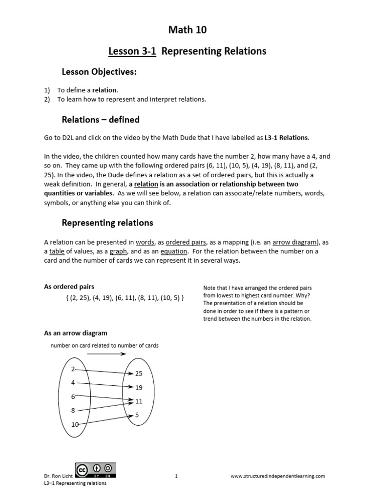 L3-1 Representing Relations | PDF | Variable (Mathematics) | Mathematics