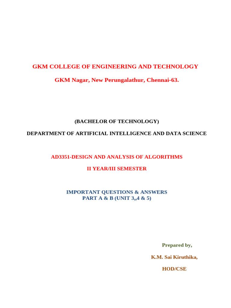Ad3351 Daa Unit 1 - 5 Important Questions & Answer' | PDF | Linear Programming | Algorithms