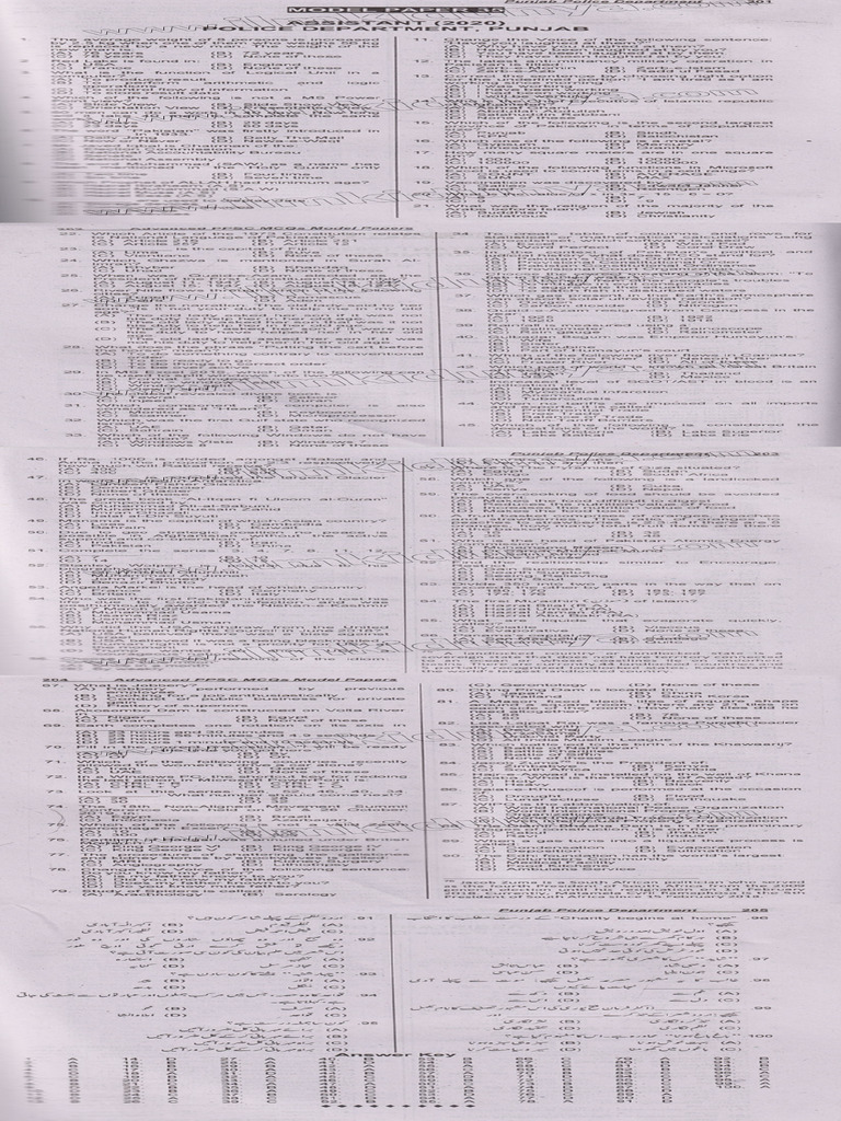 Past Paper 2020 PPSC Punjab Police Department Assistant Paper 34 | PDF