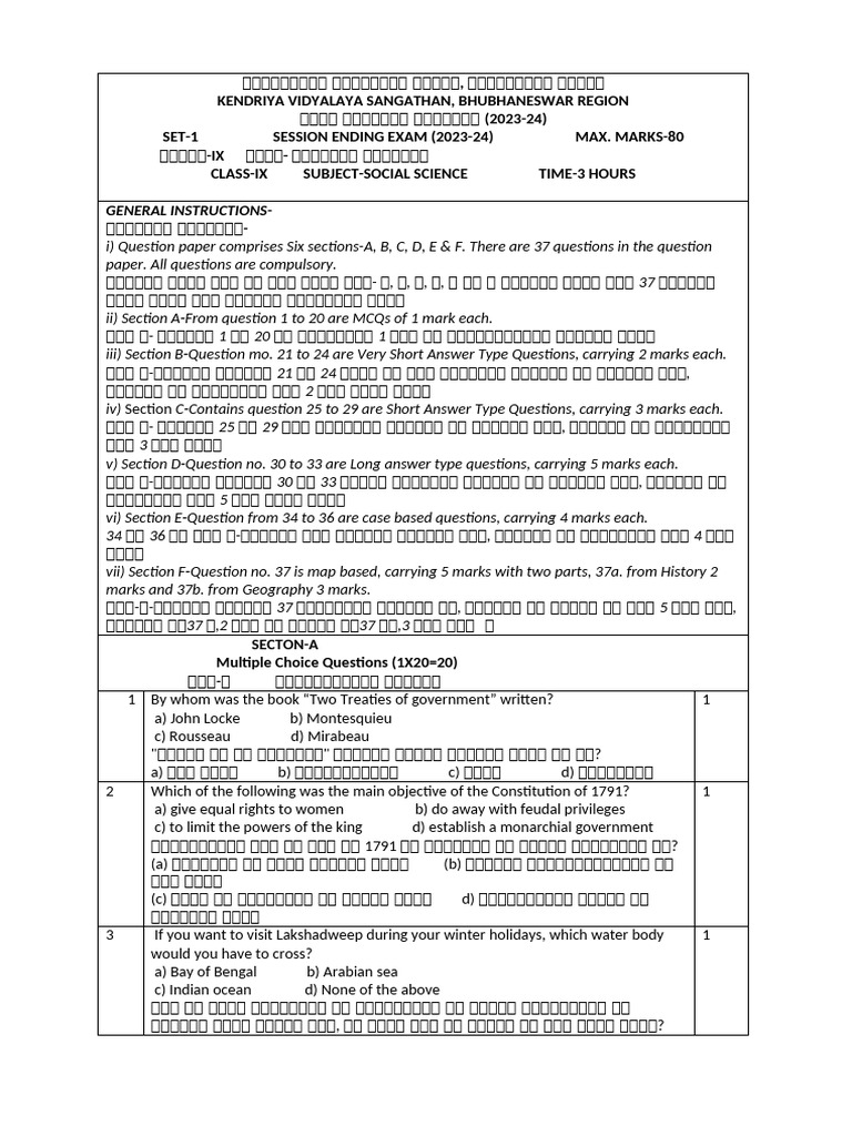 QP IX Social Science Set 1 | PDF