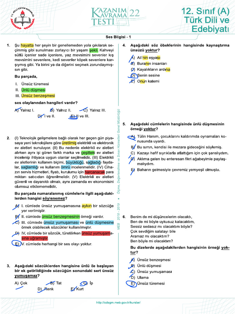 Ses Bilgisi Test 2 | PDF
