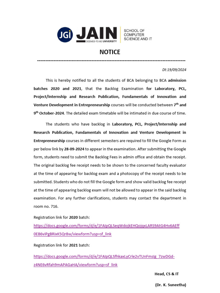 BCA-Backlog Notice - Updated | PDF | Finance & Money Management