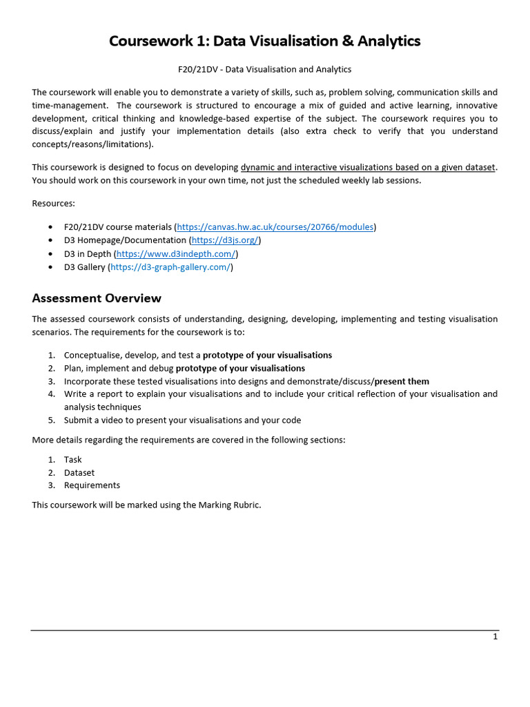 F20DV-F21DV - Data Visualisation & Analytics Coursework 1 | PDF | Critical Thinking | Computing