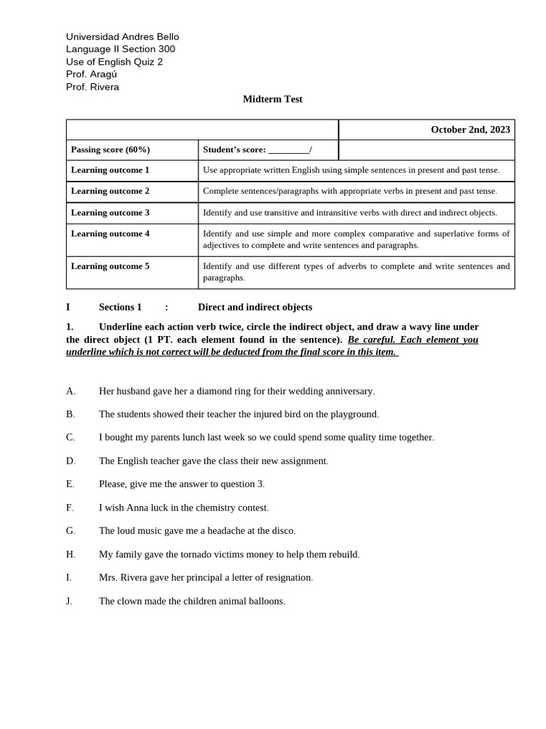 Use of English MIDTERM | PDF | Verb | Adverb