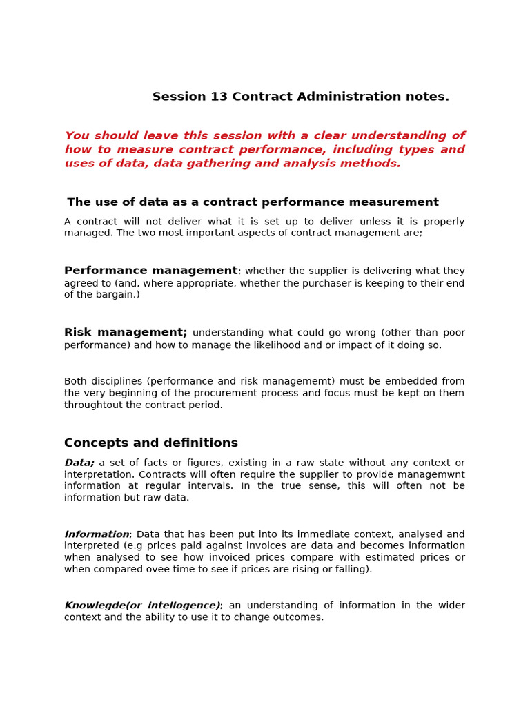 Session 13 Contract Administration Notes | PDF | Liquidated Damages ...