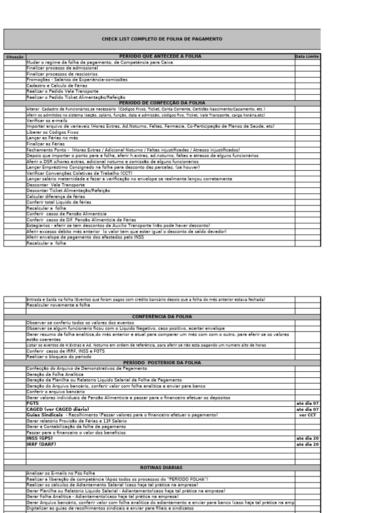Check List Completo de Folha de Pagamento | PDF | Hora extra | Férias ...