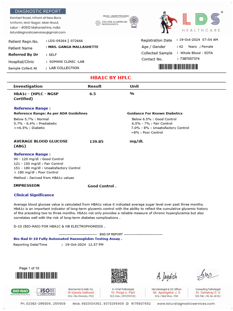 Diabetic and Biochemical Test Report | PDF | Glycated Hemoglobin ...