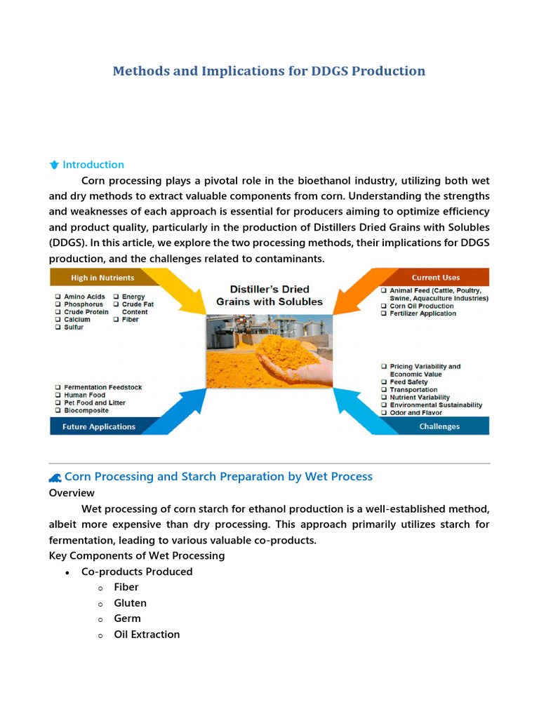 Methods and Implications For DDGS Production | PDF | Starch | Ethanol