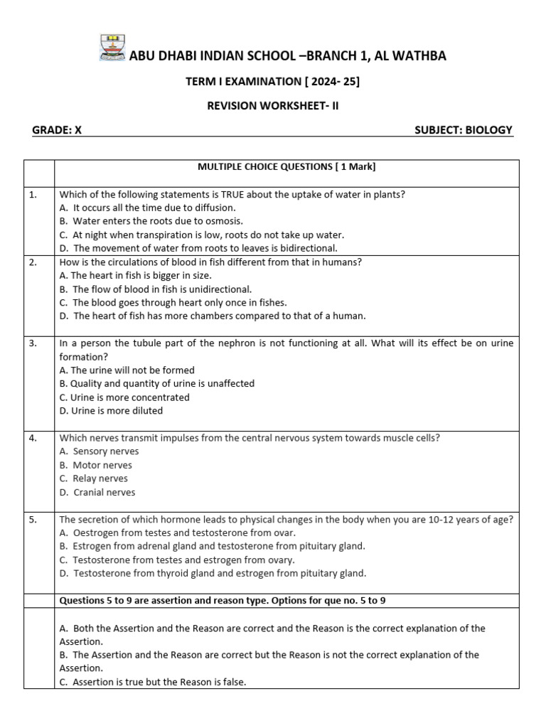 Revision WS- Term I | PDF | Plants | Nerve