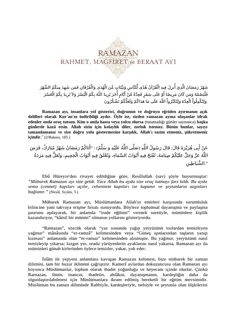 Ramazan Ayının Önemi Ve Fazileti-2 (Vaaz) | PDF
