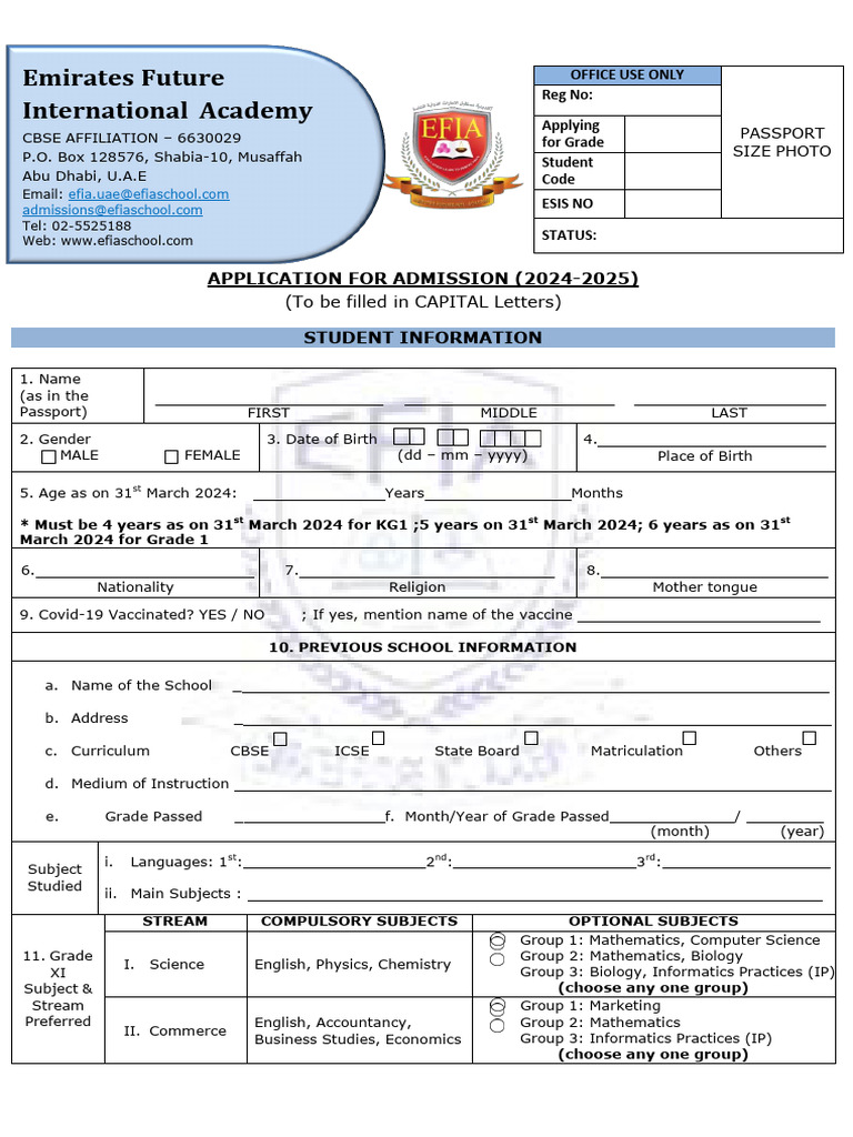 APPLICATION FOR ADMISSION 2024-25 | PDF | Travel Visa | Passport