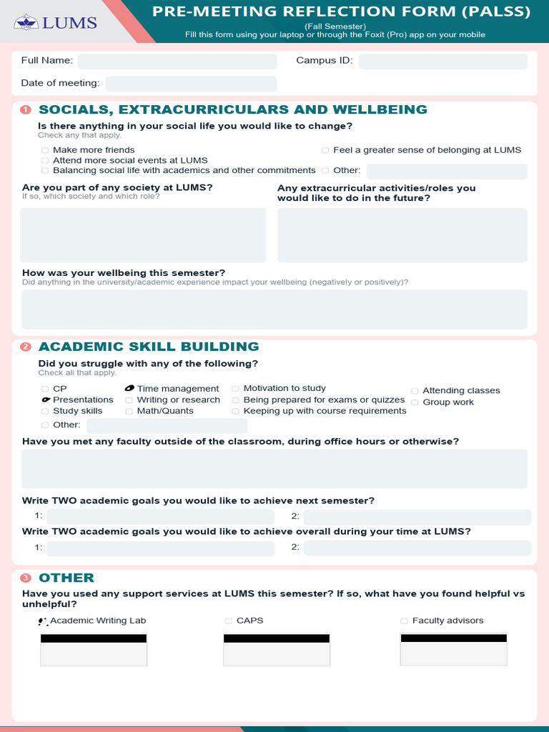 LUMS Student Reflection Form 2023 | PDF