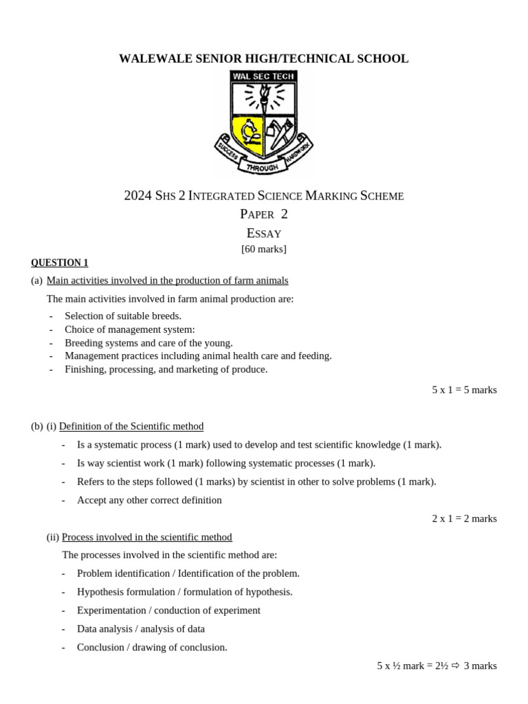 2024 Integrated Science 2 Marking Scheme. | PDF | Kidney
